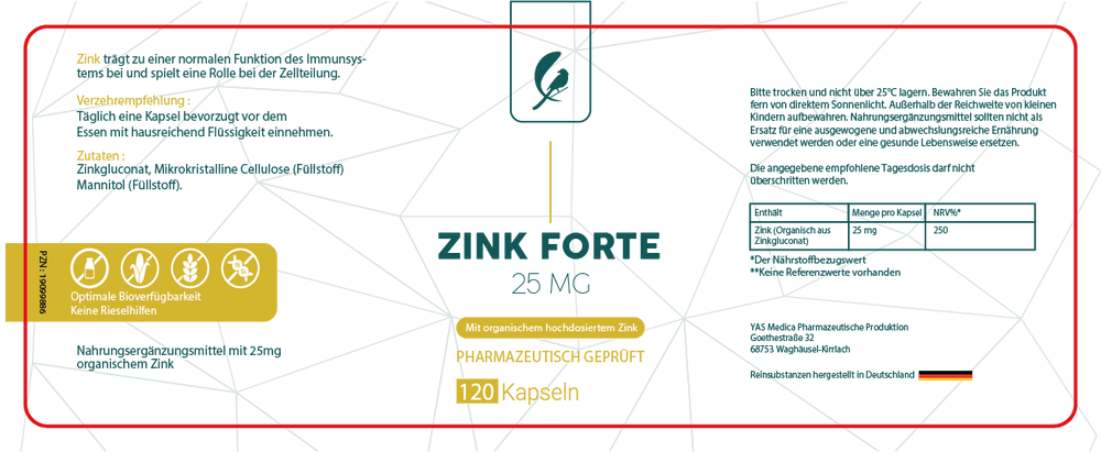 Zink Forte 25mg mit Zinkgluconat